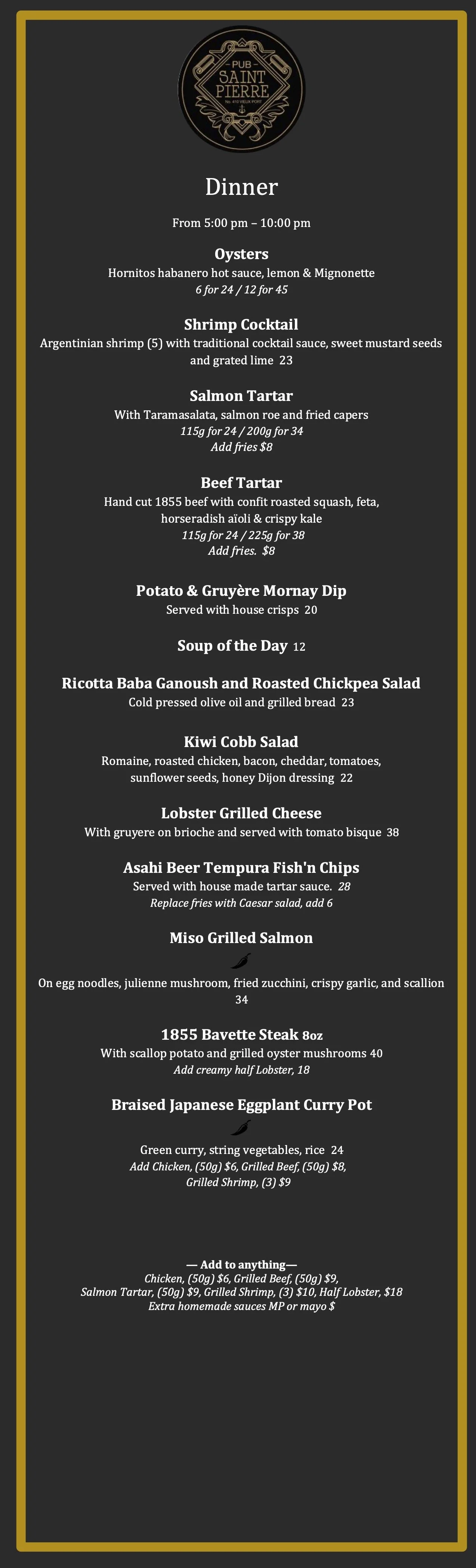 Menu — Pub Saint Pierre
