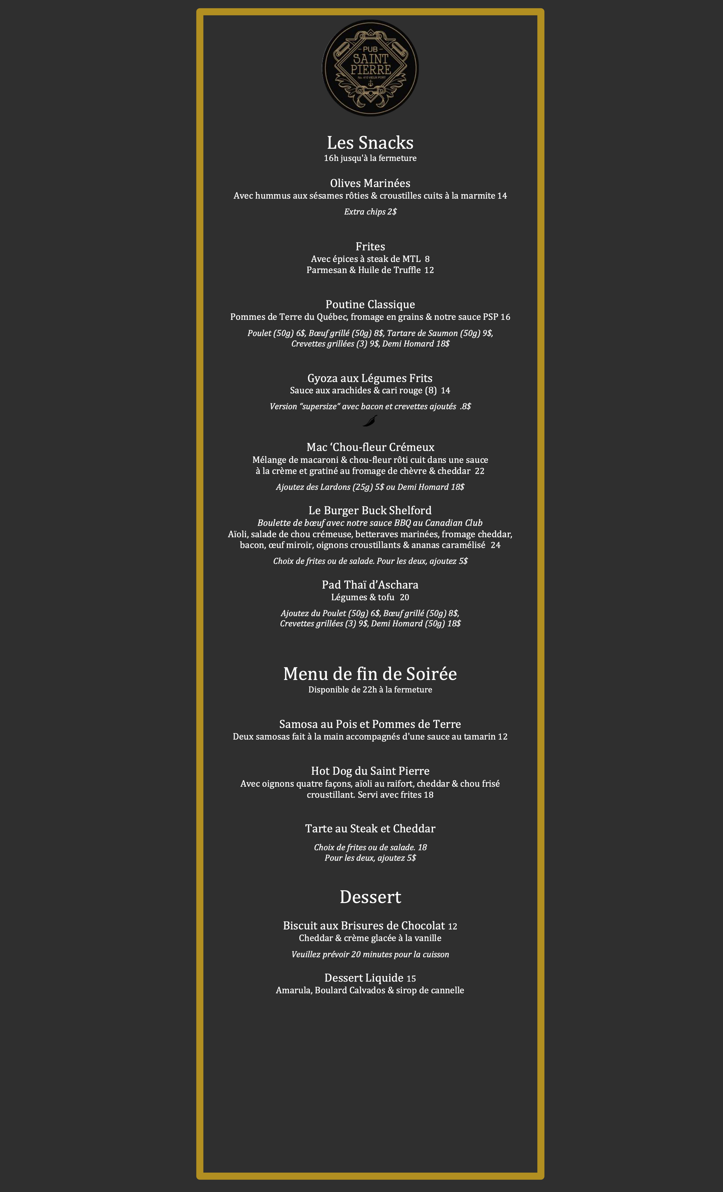 Menu — Pub Saint Pierre