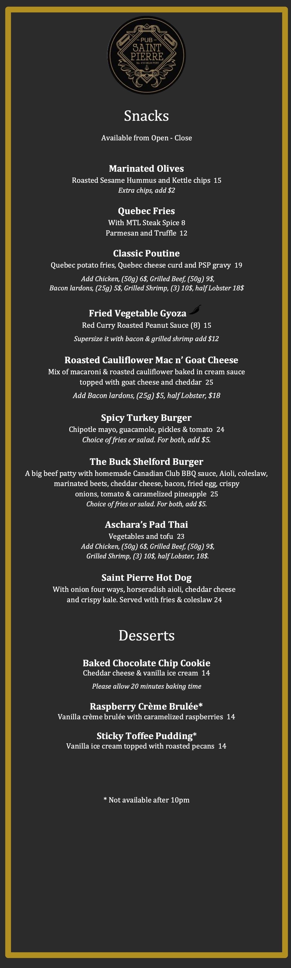 Menu — Pub Saint Pierre