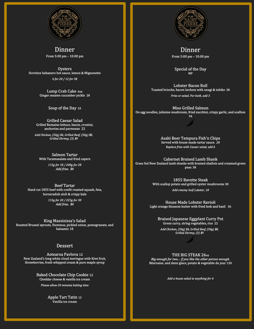 Menu — Pub Saint Pierre