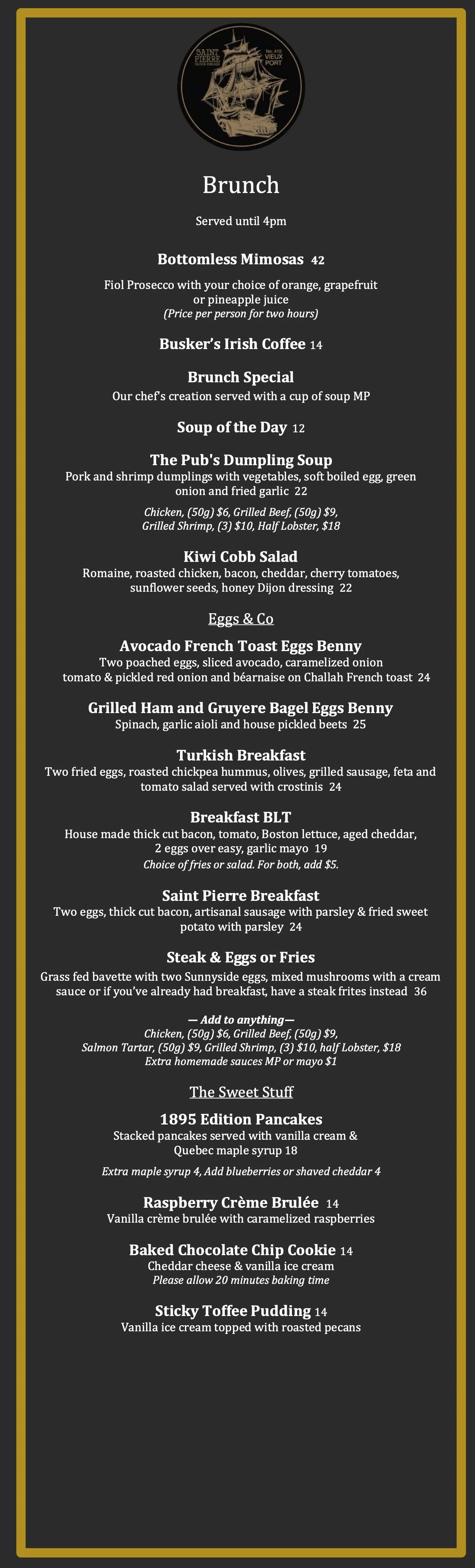 Menu — Pub Saint Pierre