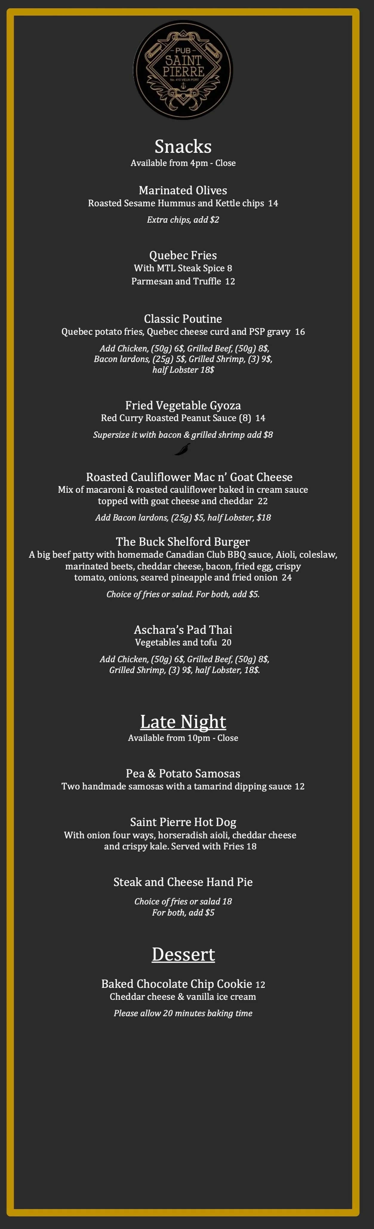 Menu — Pub Saint Pierre