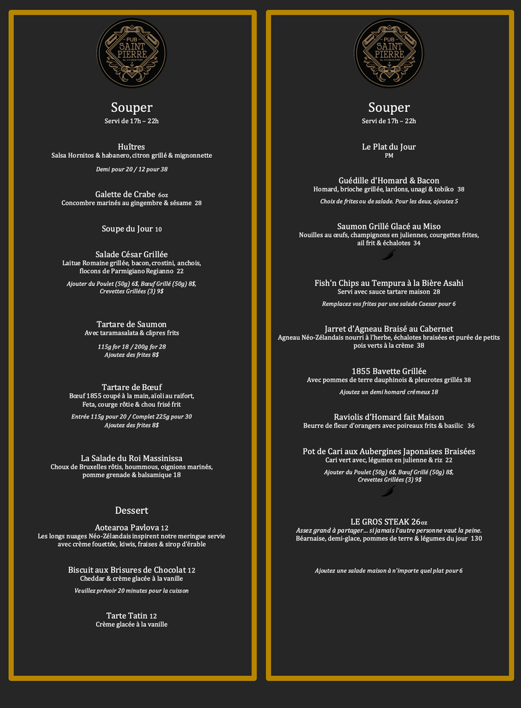 Menu — Pub Saint Pierre