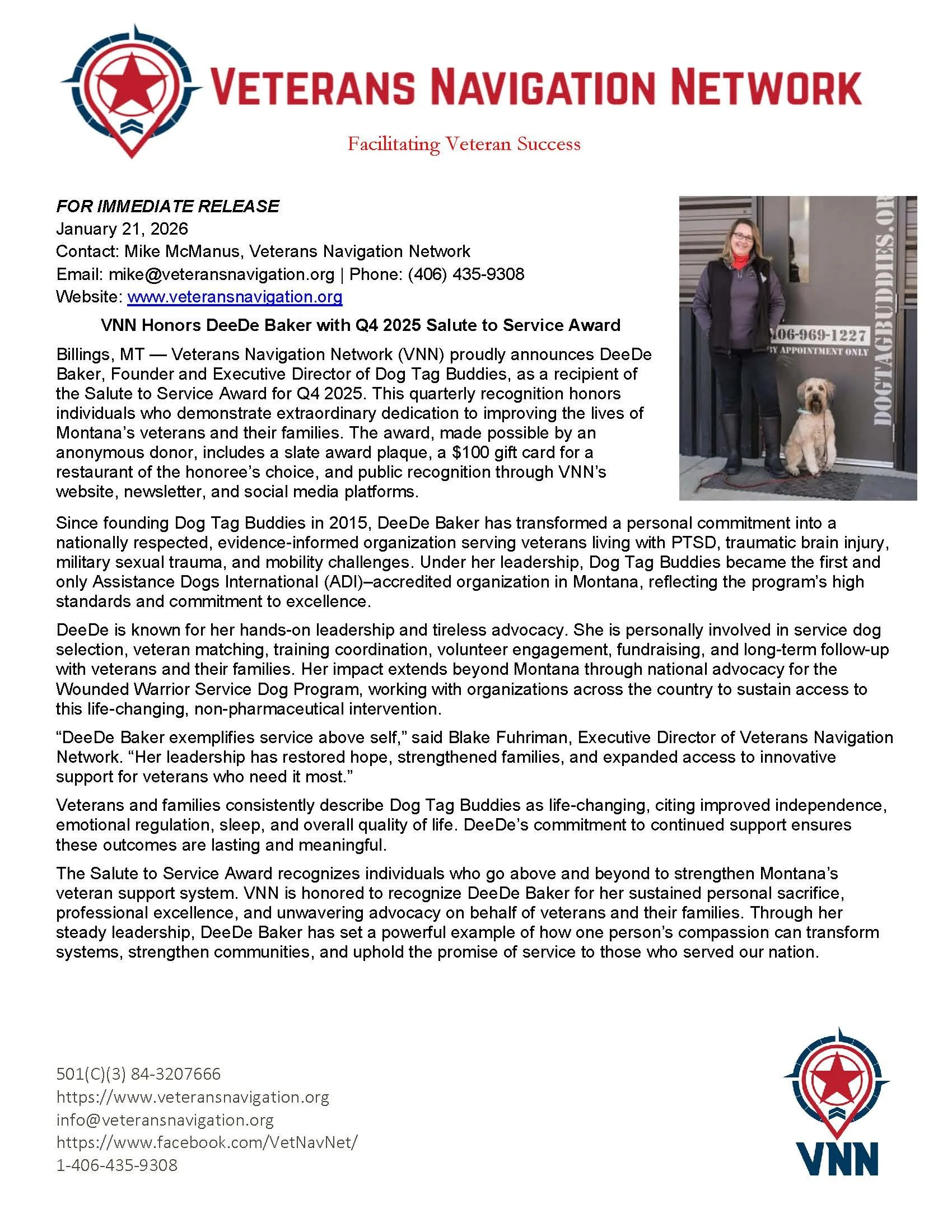 DeeDe Baker Q4 2025 Award Winner — Veterans Navigation Network