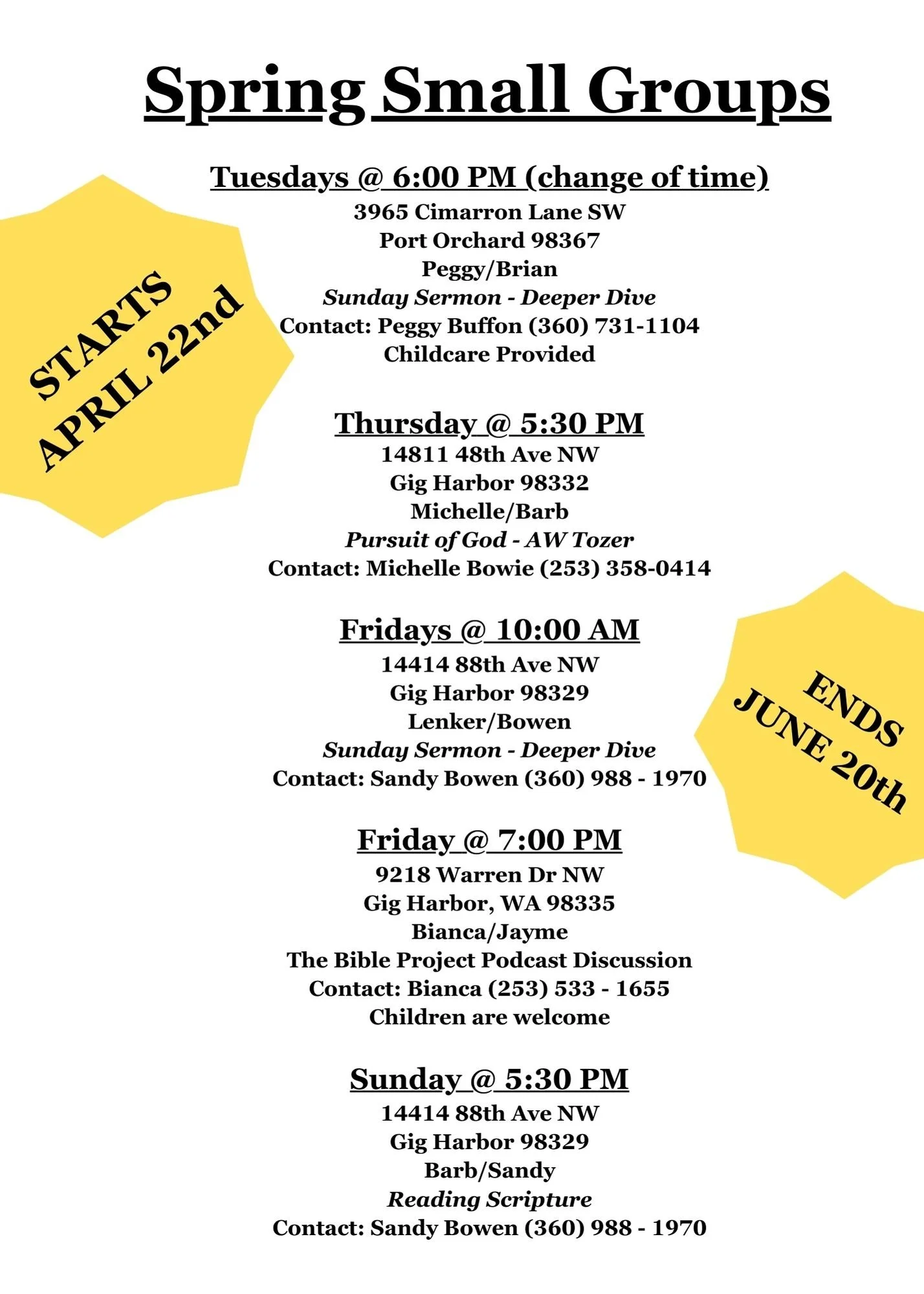 Spring Small Groups 2025 — Gig Harbor Church of the Nazarene