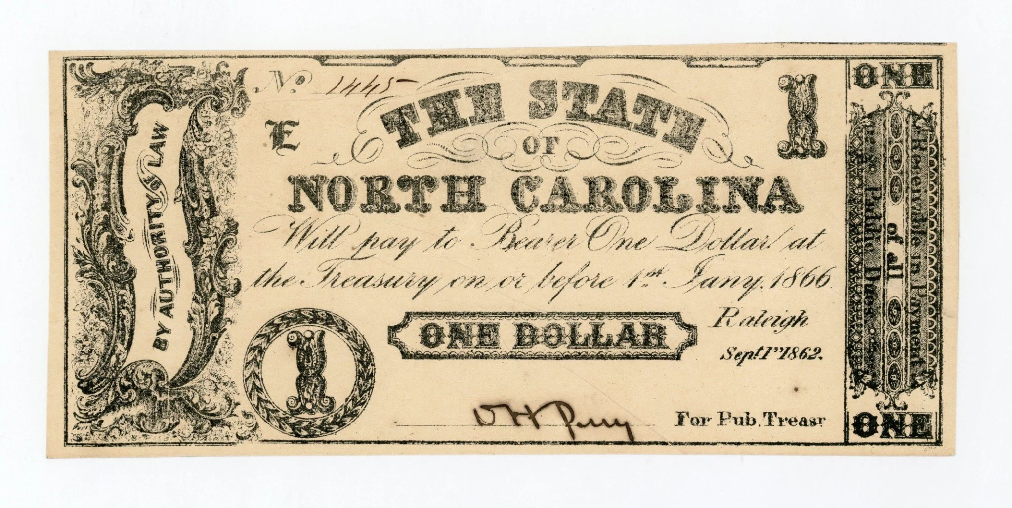OLDMONEY4U — 1862 Cr.88A $1 The State of NORTH CAROLINA Note - CIVIL ...