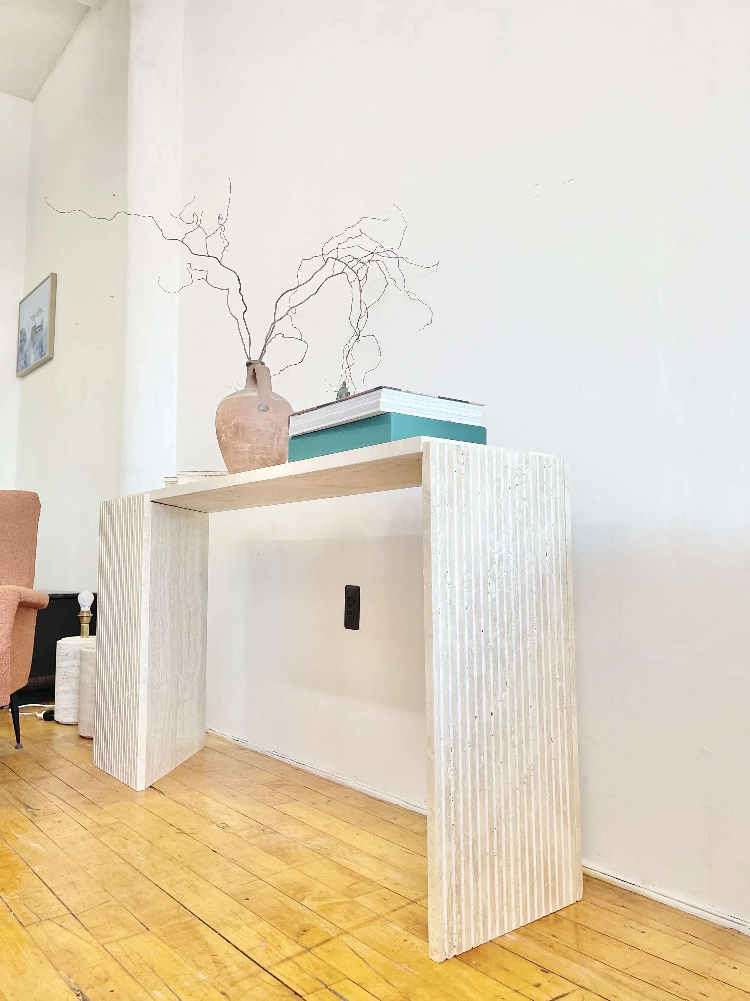 Vintage Italian Travertine Console Table attributed to Carlo Scarpa ...