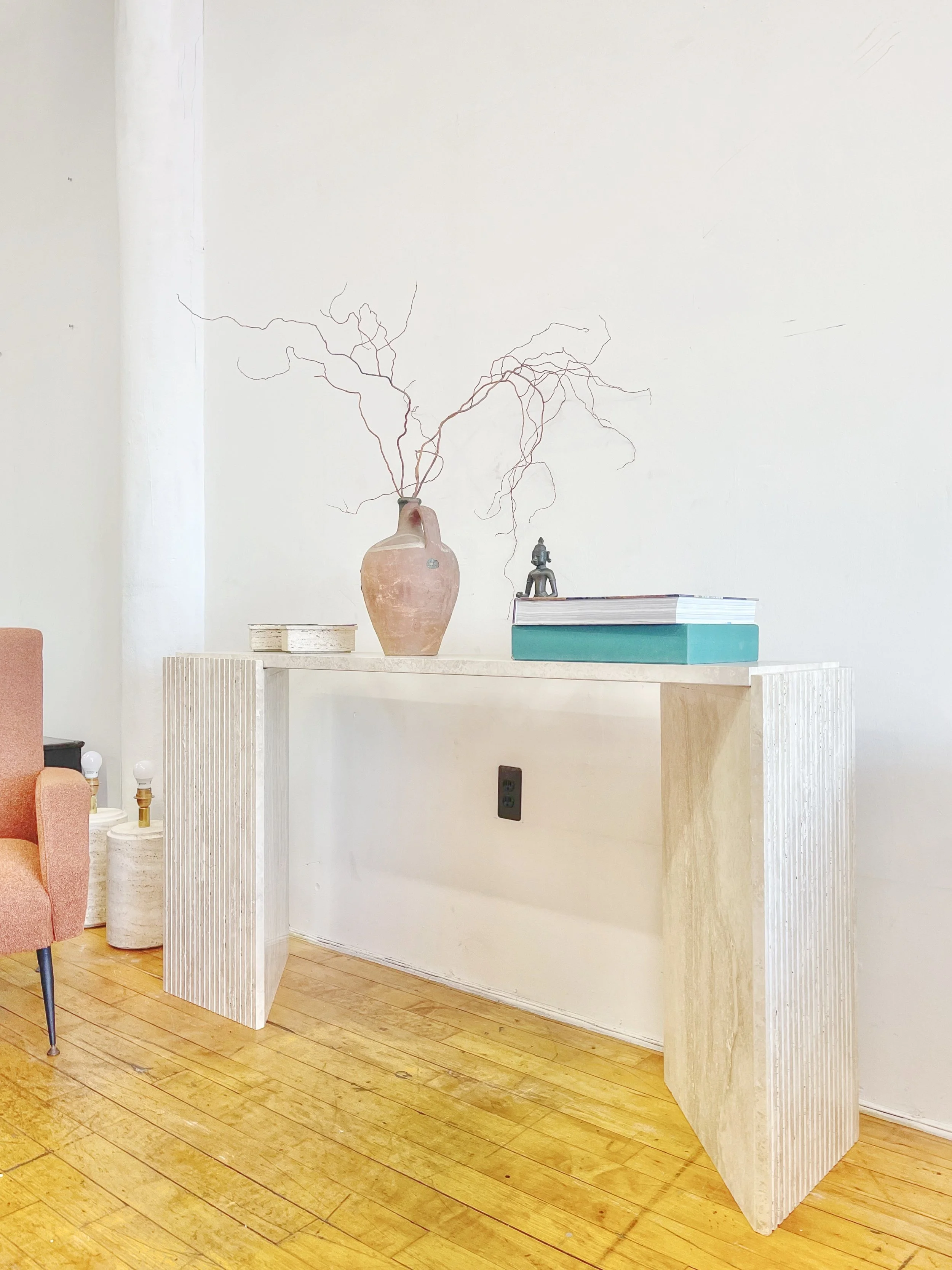 Vintage Italian Travertine Console Table attributed to Carlo Scarpa ...