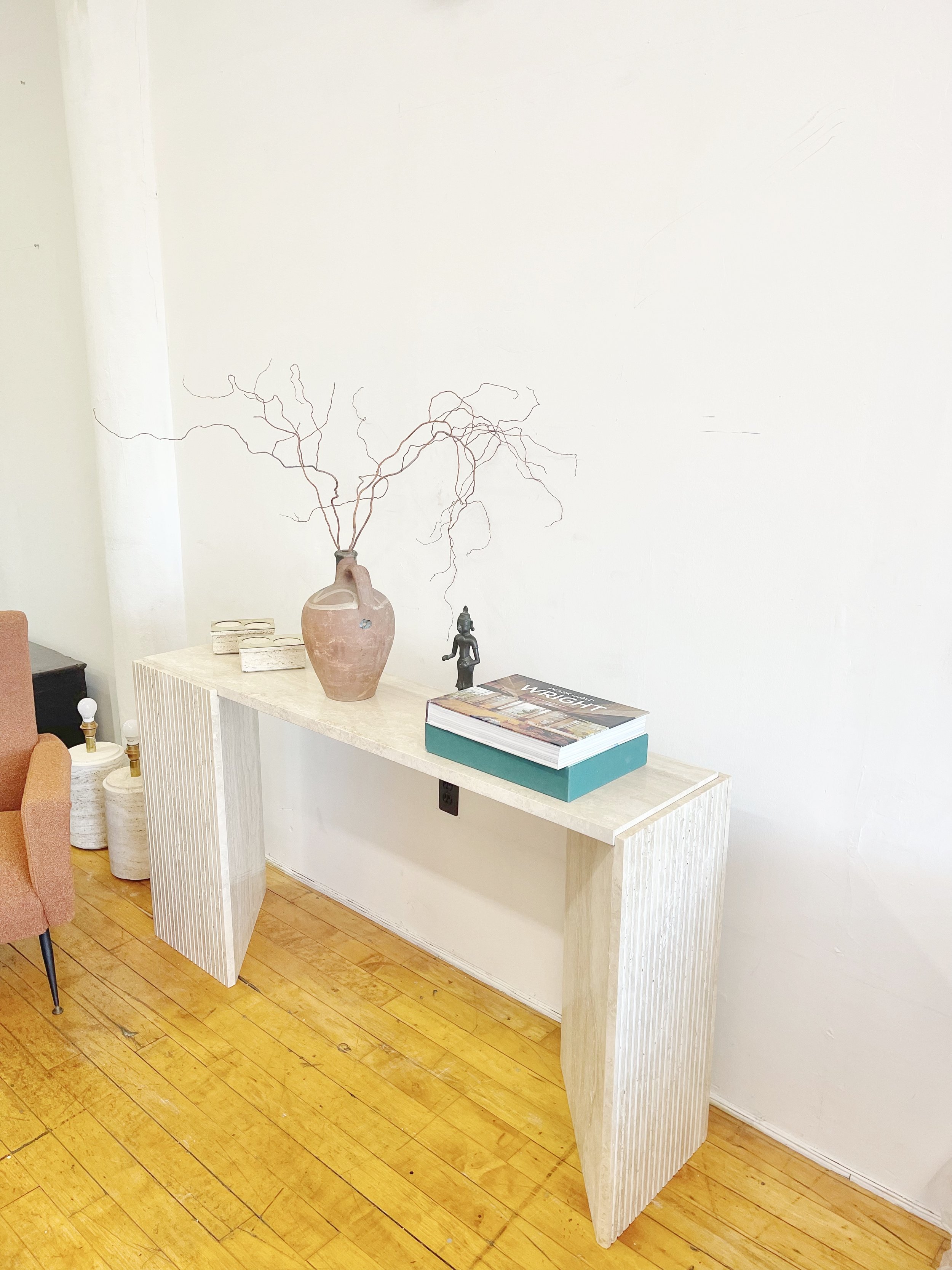 Vintage Italian Travertine Console Table attributed to Carlo Scarpa ...