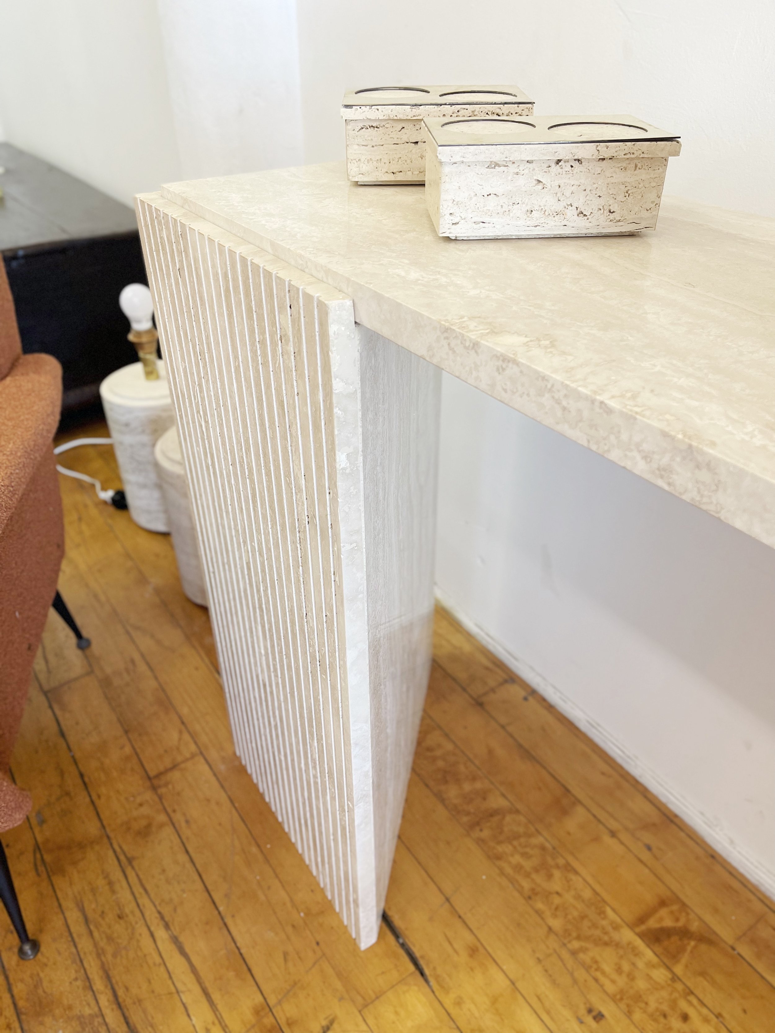 Vintage Italian Travertine Console Table attributed to Carlo Scarpa ...