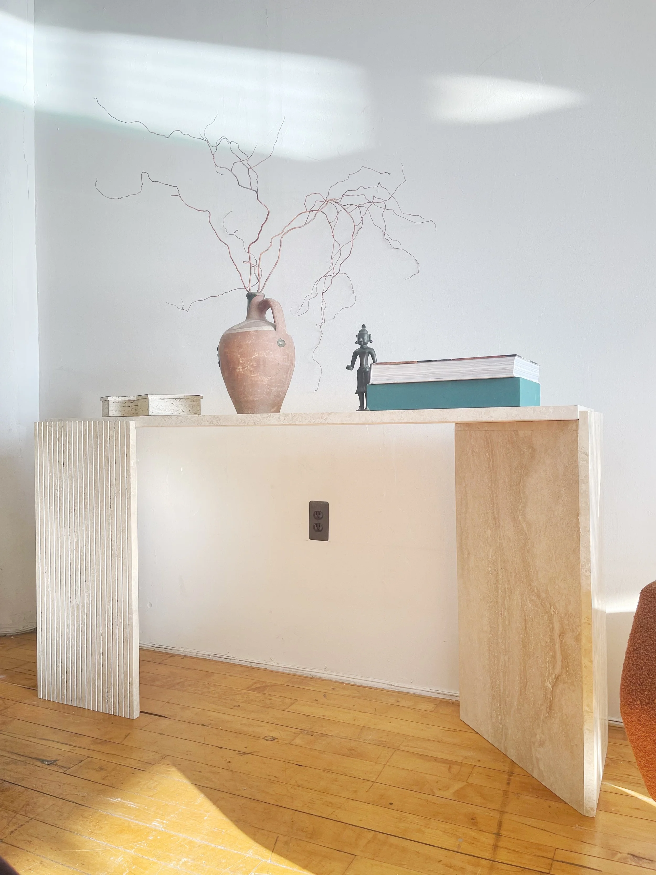 Vintage Italian Travertine Console Table attributed to Carlo Scarpa ...