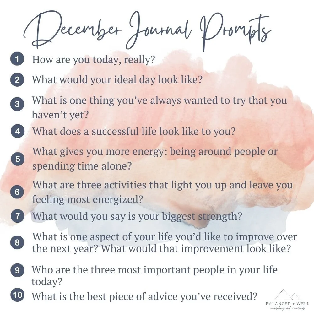 December Journal Prompts for end of year and closure to 2021