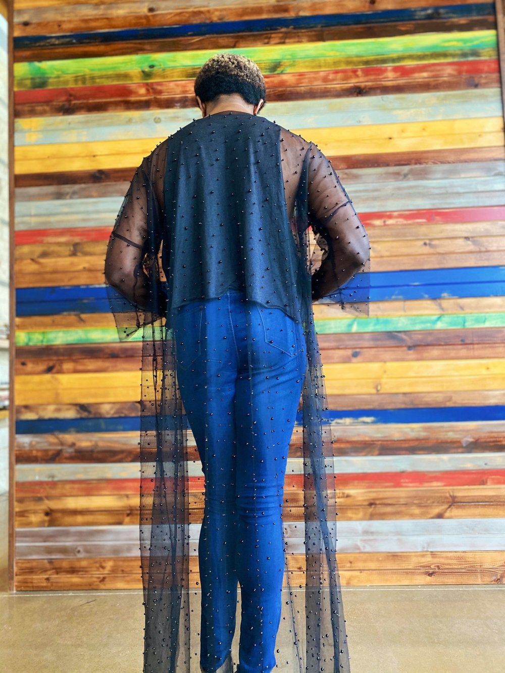 Black Tulle Embellished Beaded Duster — Terrance Williams Designs