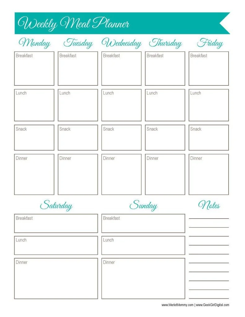 15 Free Meal Planning Worksheets