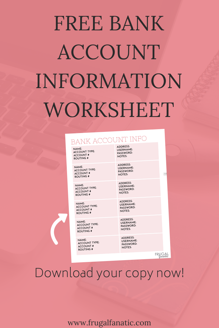 Free Bank Account Information Worksheet