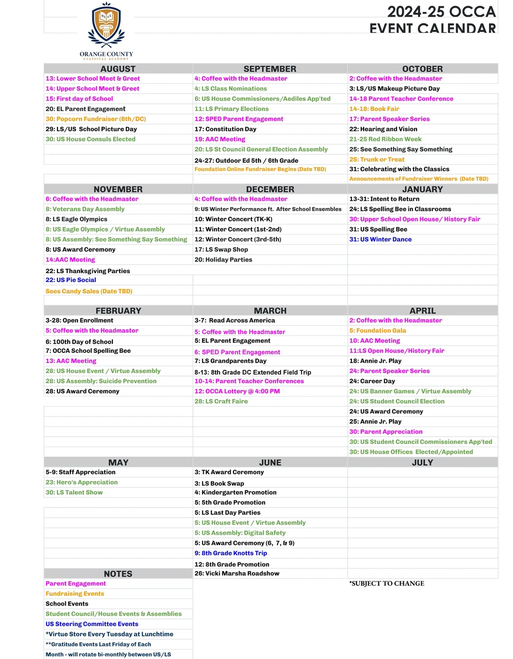 2024-2025 School Event Calendar — Orange County Classical Academy A ...
