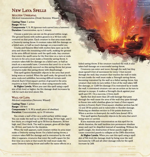 New Spells: Molten Upheaval, Wall of Lava — DND Unleashed: A Homebrew ...
