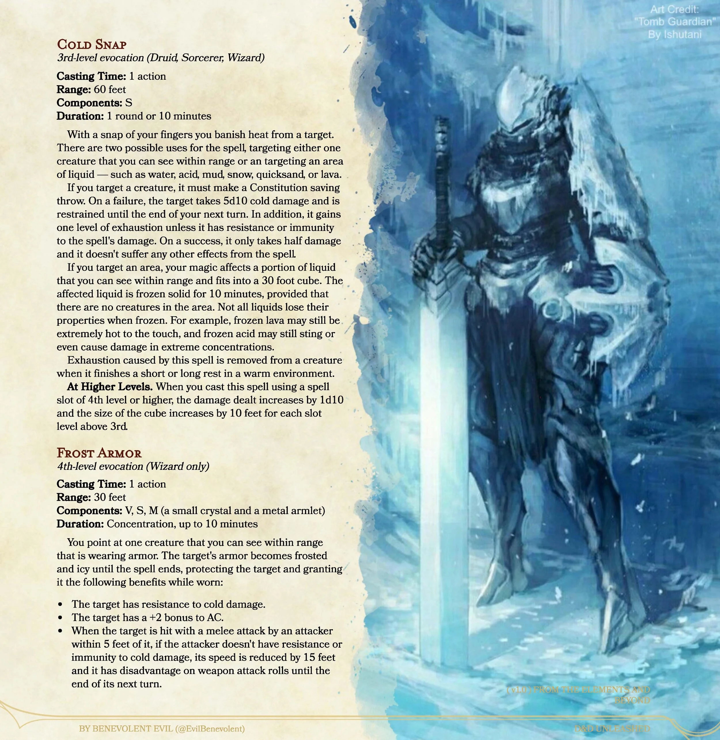 New Spells Cold Snap Frost Armor DND Unleashed A Homebrew