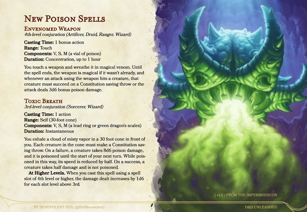 New Spells: Minor Poison Magic — DND Unleashed: A Homebrew Expansion ...