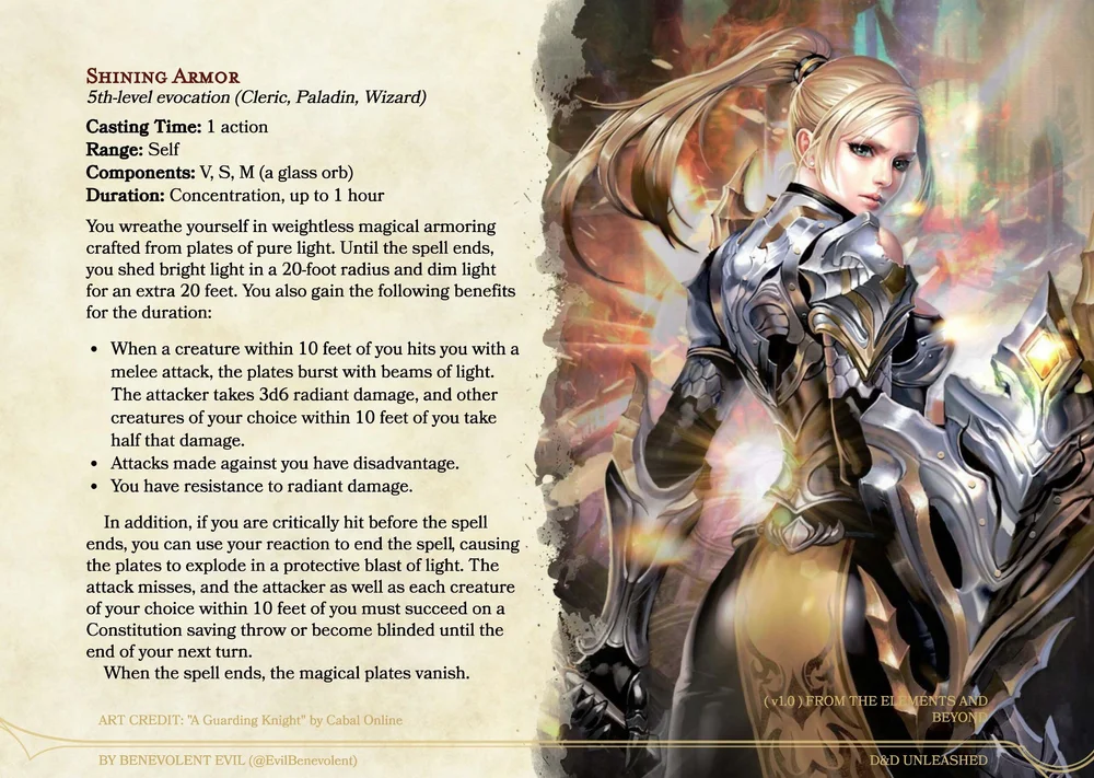 New Spell: Shining Armor — DND Unleashed: A Homebrew Expansion for 5th ...