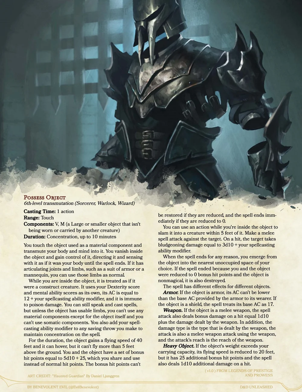 New Spell: Possess Object — DND Unleashed: A Homebrew Expansion for 5th Edition Dungeons and Dragons