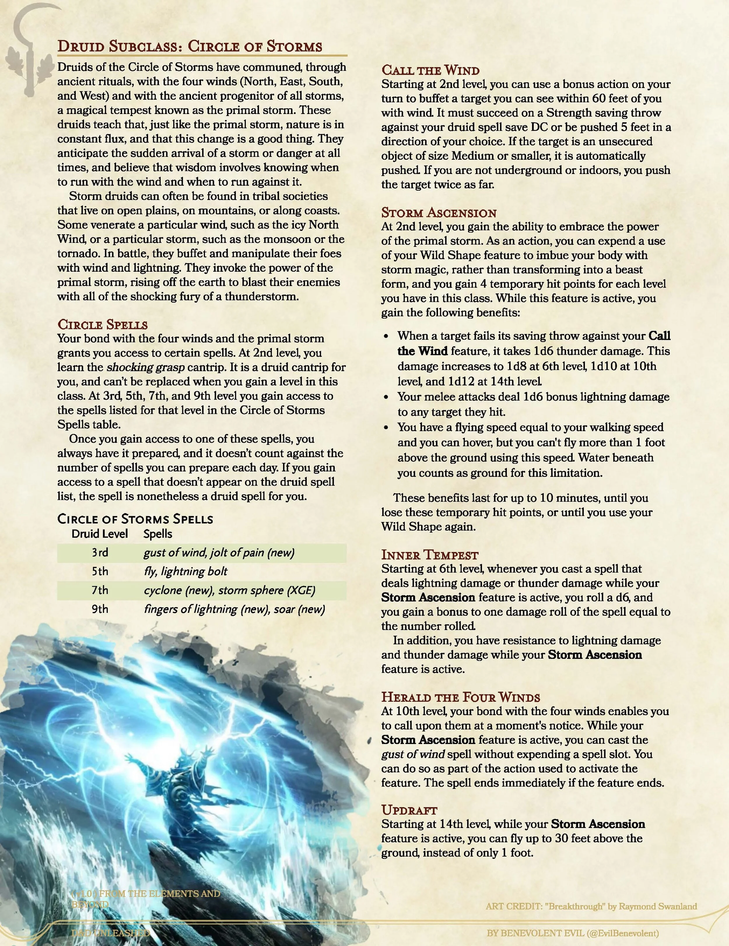 The Circle of Storms (Druid) — DND Unleashed: A Homebrew Expansion for ...