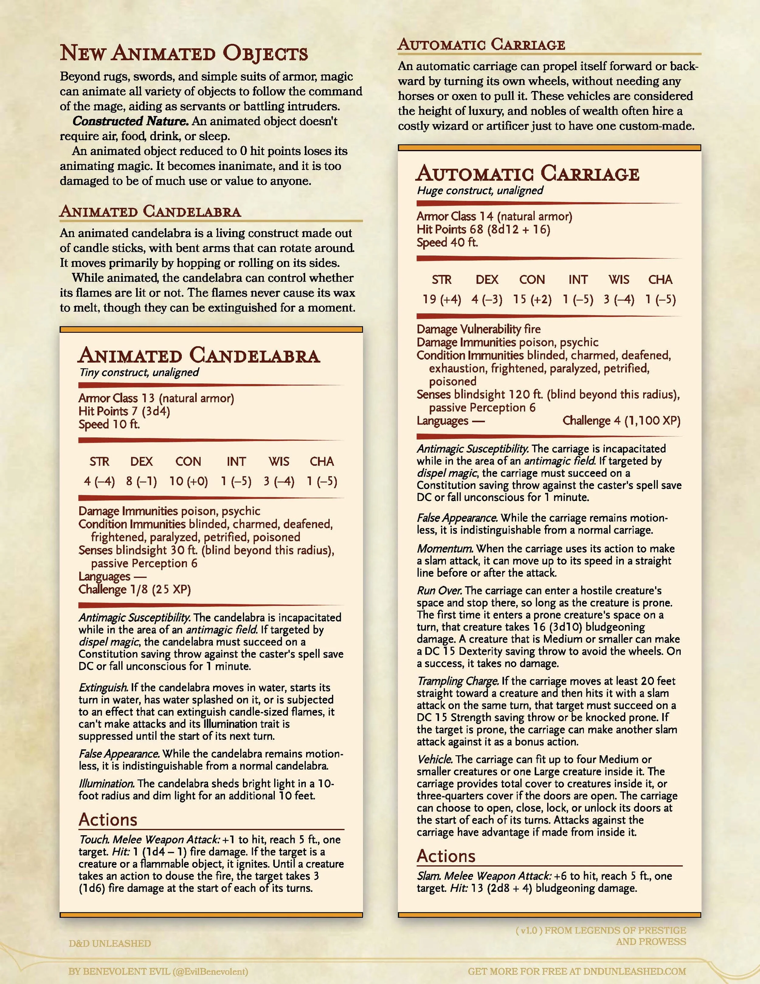 New Monsters: Animated Objects — DND Unleashed: A Homebrew Expansion for 5th Edition Dungeons ...
