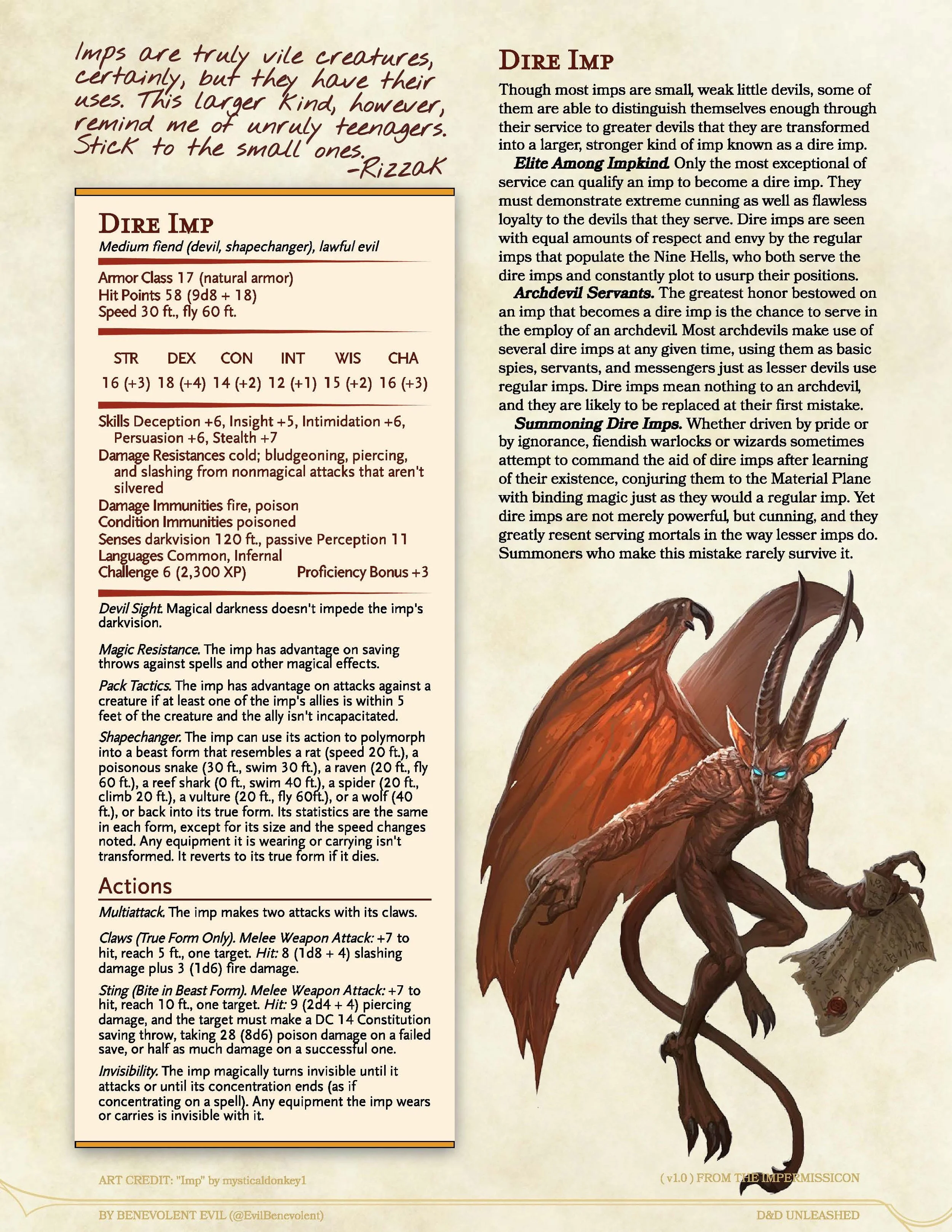 New Monster: Dire Imp — DND Unleashed: A Homebrew Expansion for 5th Edition Dungeons and Dragons