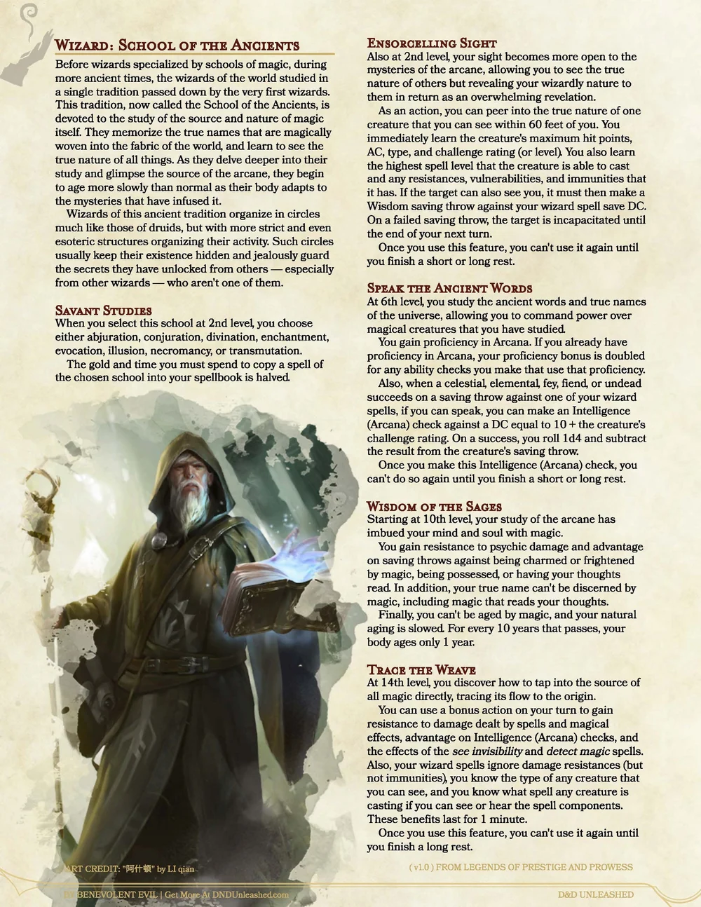 School of the Ancients (Wizard) — DND Unleashed: A Homebrew Expansion ...