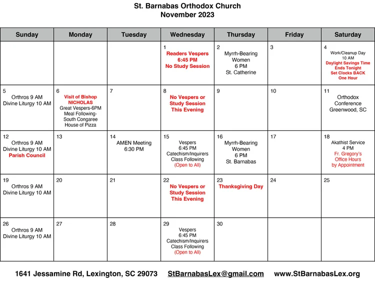 REVISED November 2023 Calendar — Saint Barnabas