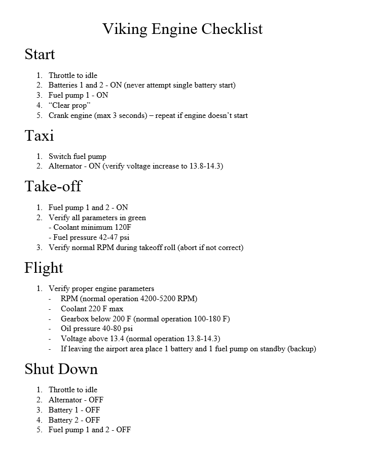 Operation Procedures — Viking Aircraft Engines