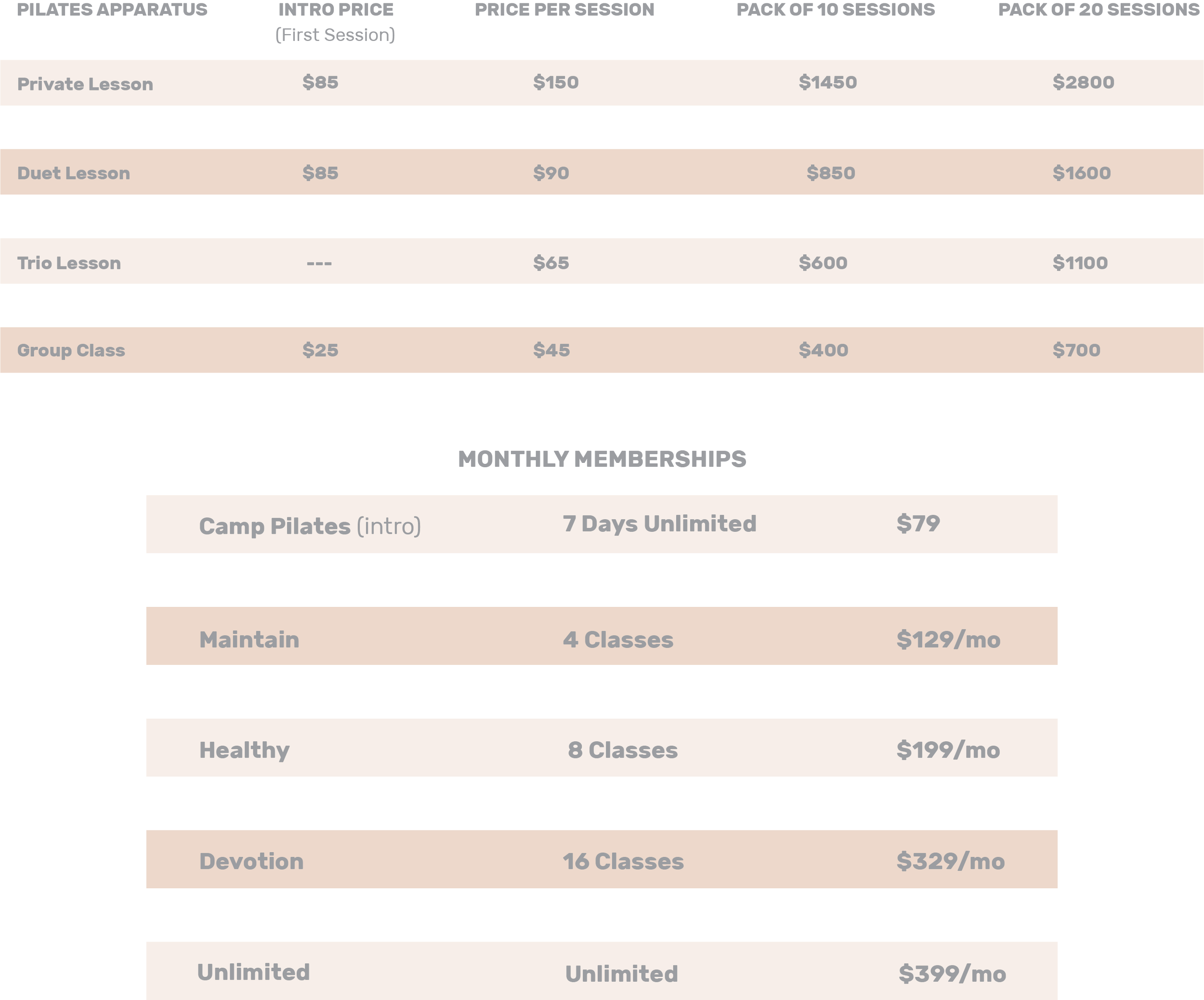 Pricing — BK PILATES