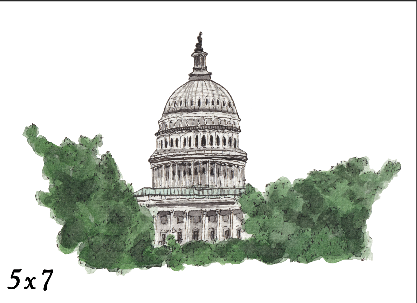 Watercolor print of the US Capitol Building, Washington DC, Capital ...