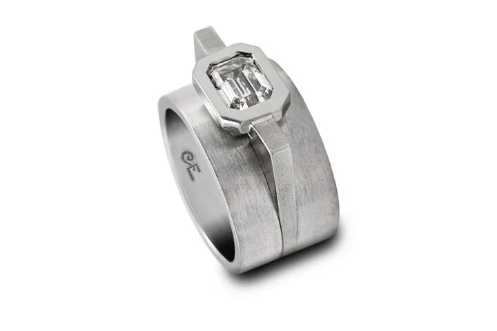 Slim Linear Emerald Bezel Ring Stack — Claudia Endler Designs