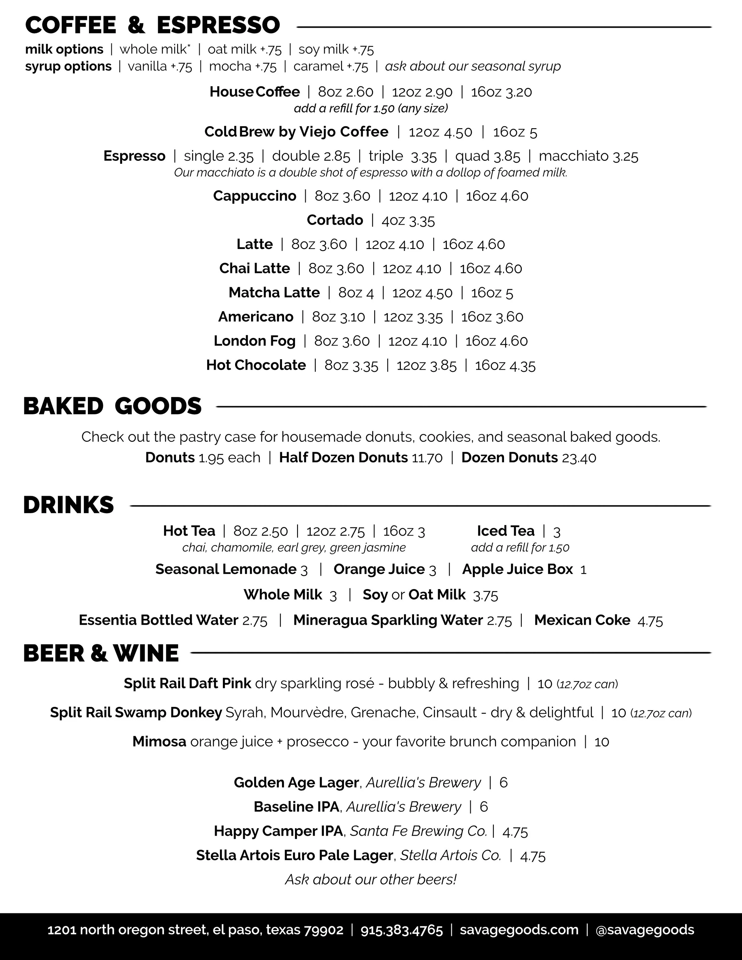 Cafe Menu — Savage Goods