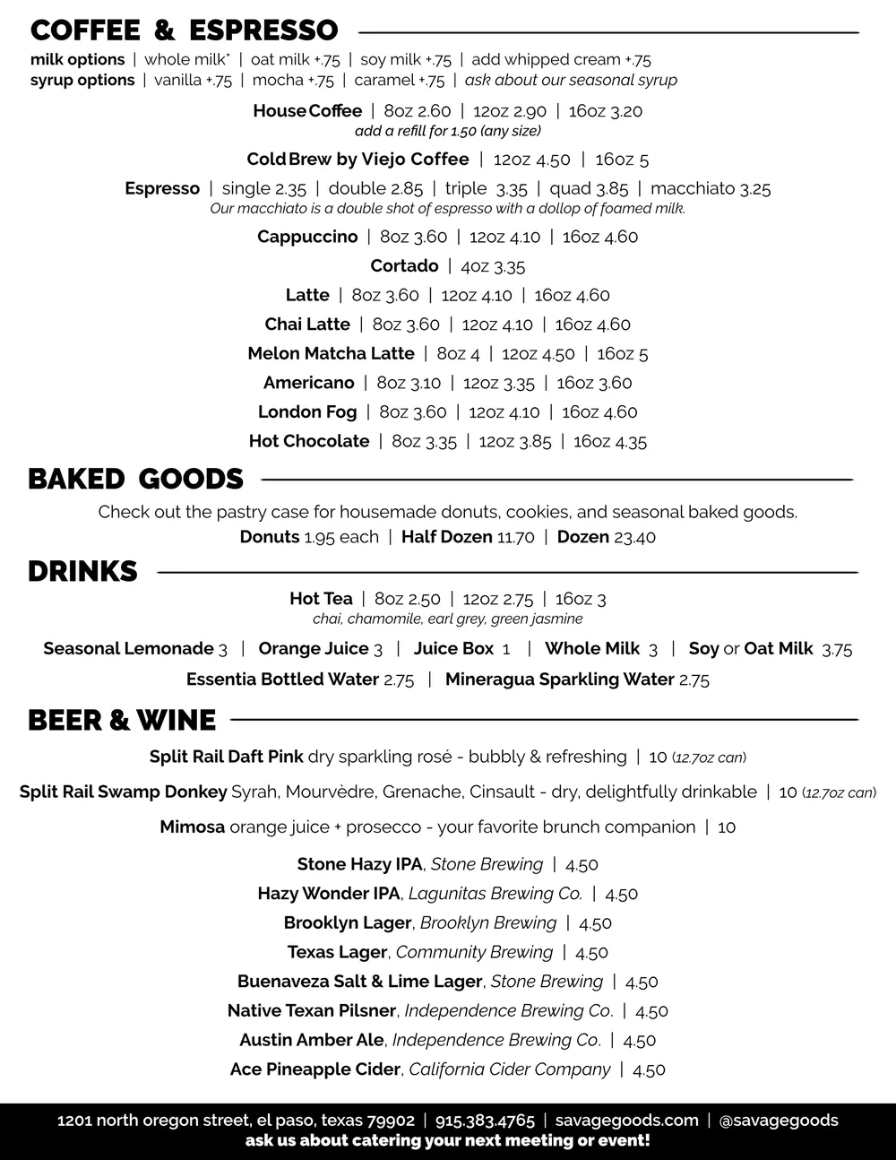 Cafe Menu — Savage Goods