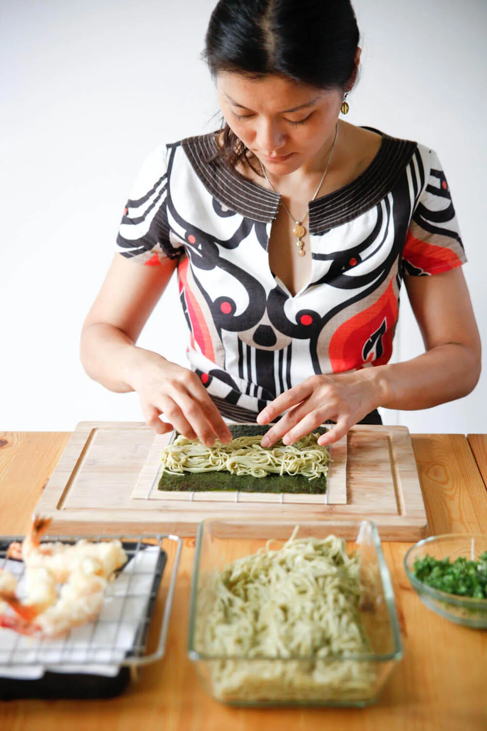 Prawn tempura and green tea soba sushi — Yuki's Kitchen