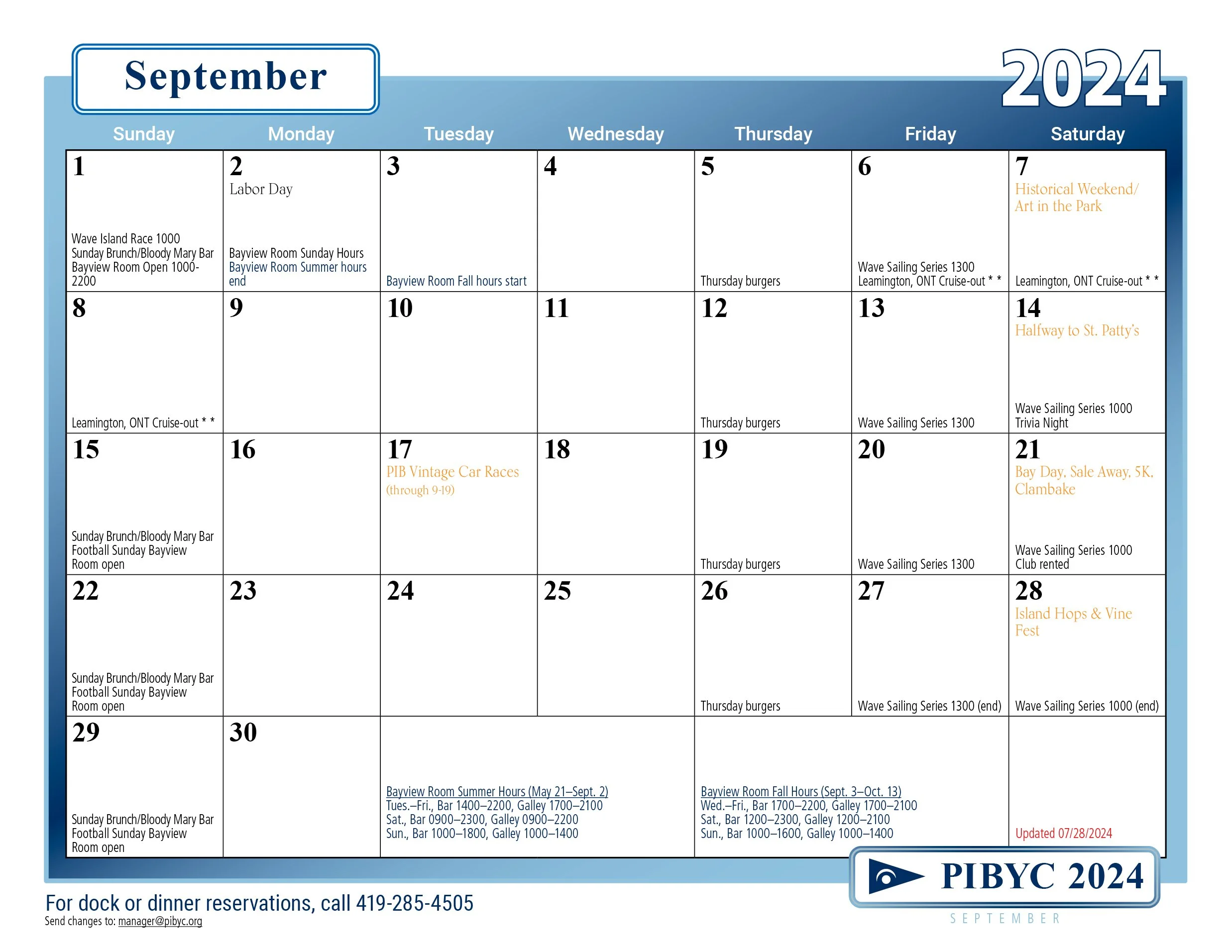 Calendar — Put-in-Bay Yacht Club