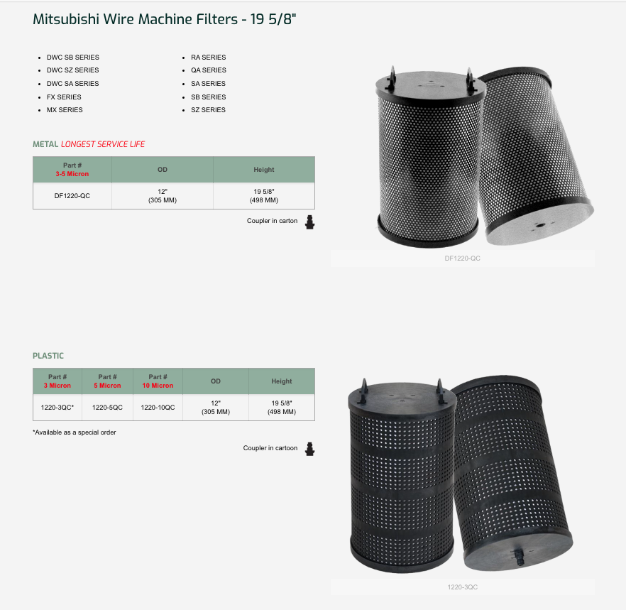 Mitsubishi Wire & Sinker Machine EDM Filters : Buy Online