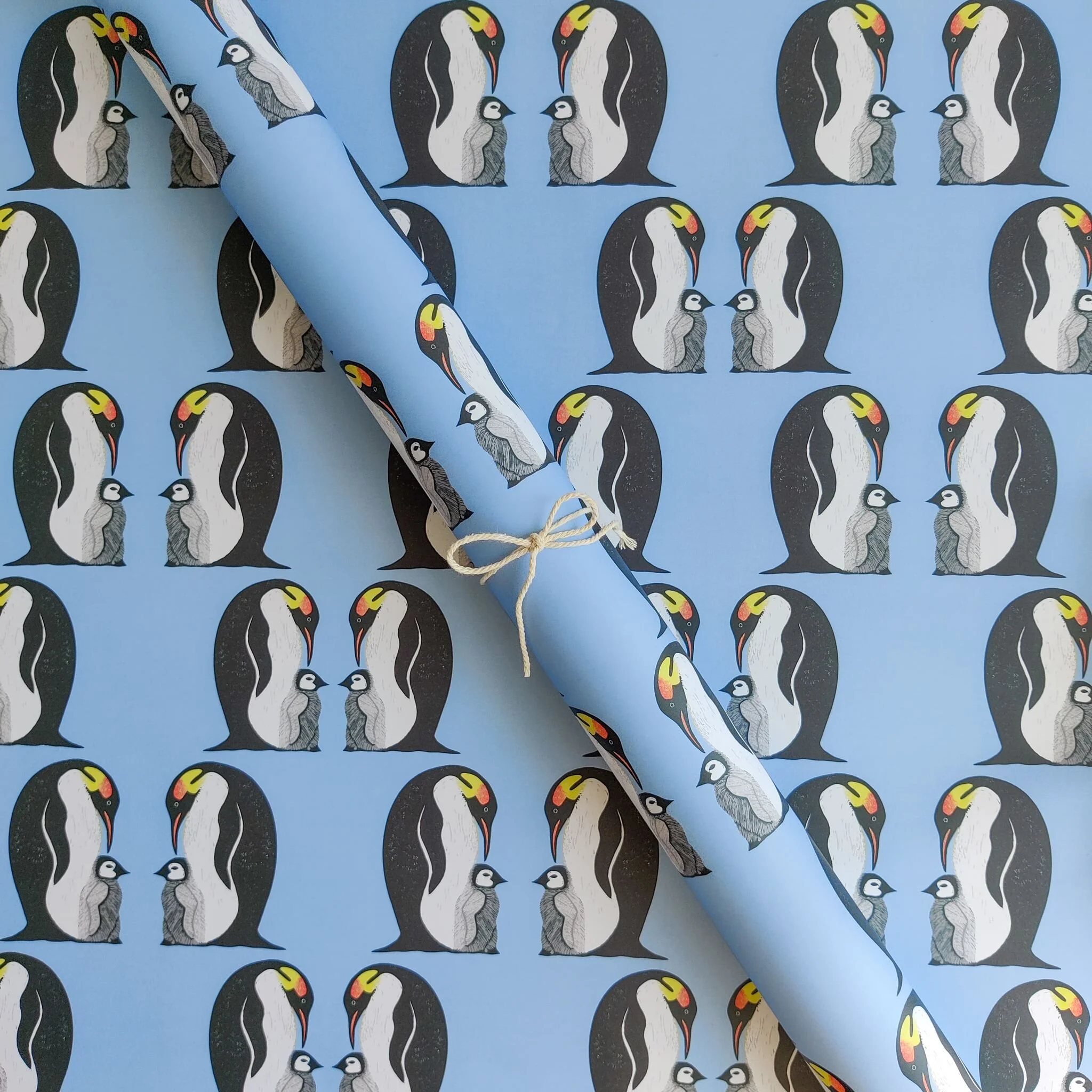 New Baby Penguin and Chick Wrapping Paper — Corrina Ann Art