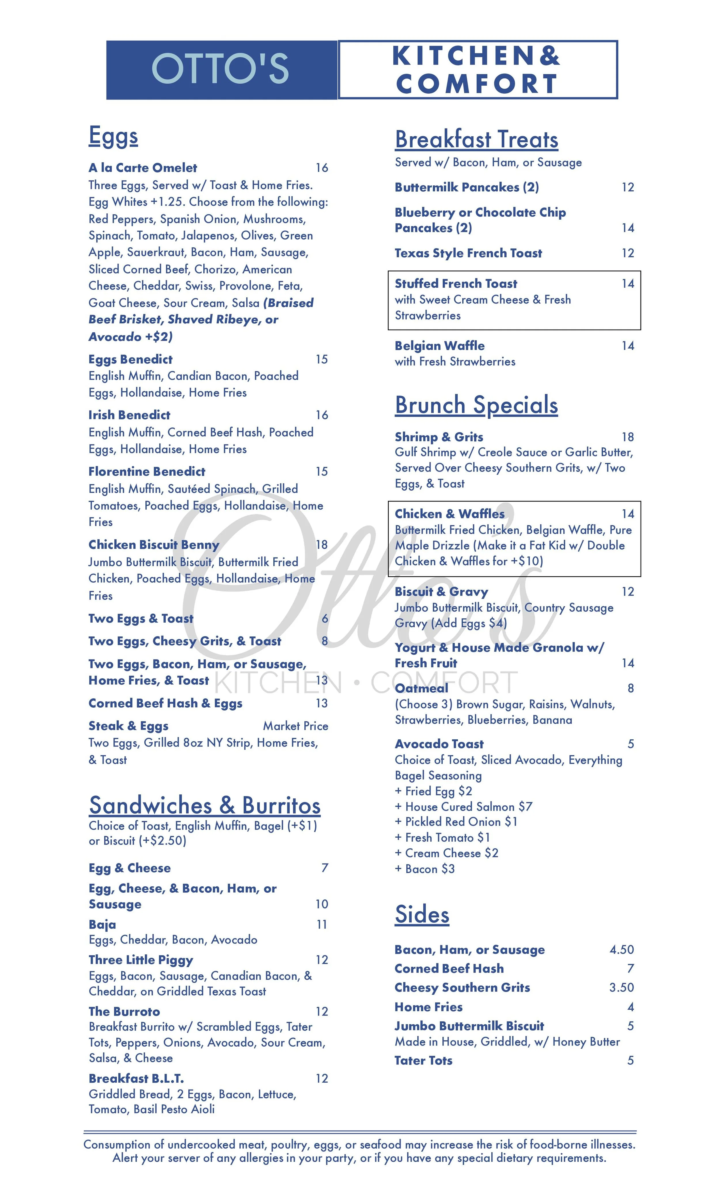 Brunch Menu — Otto's Kitchen | Breakfast, Brunch, & Lunch Comfort Food ...