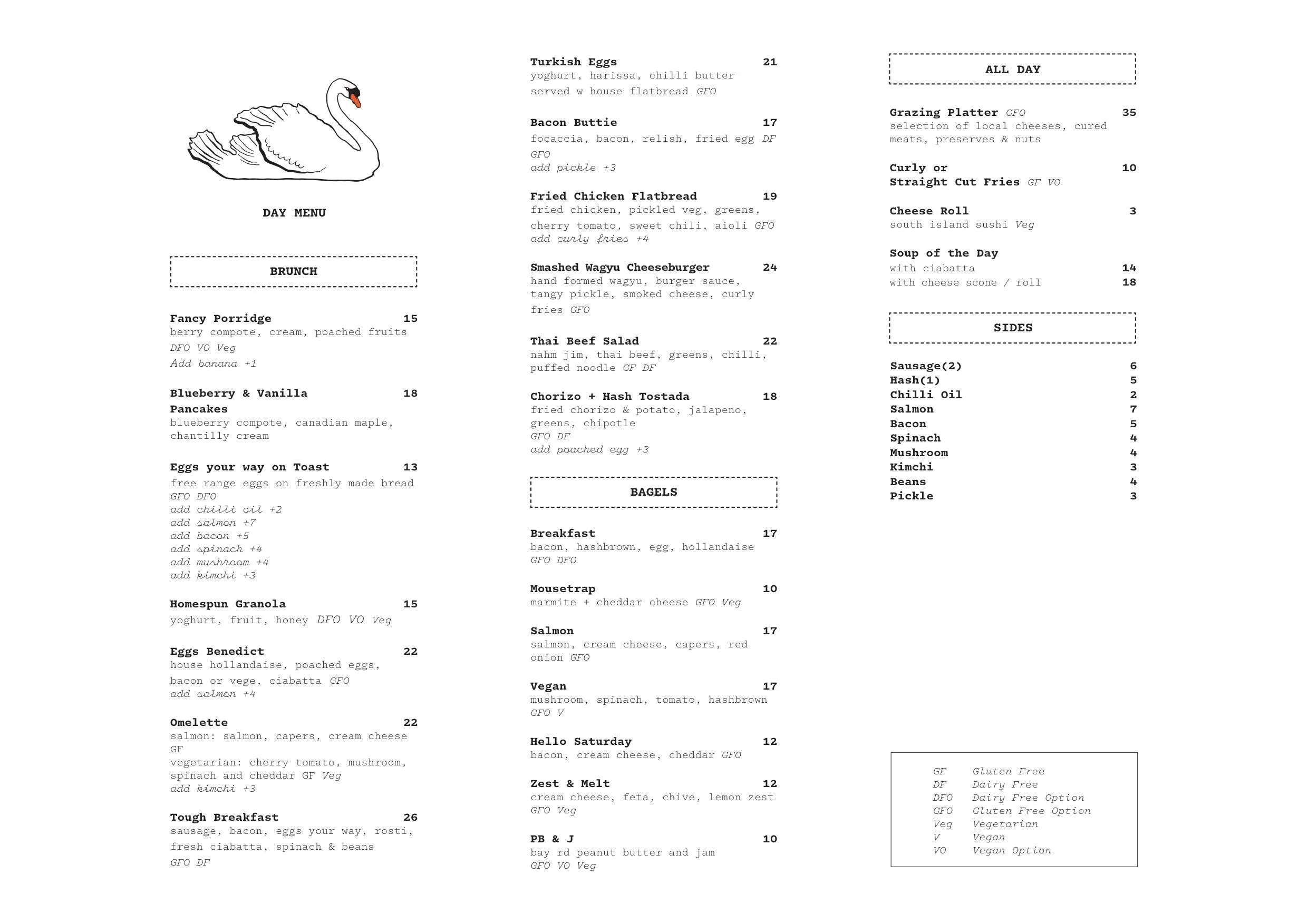 Dine-In Menus — The Swan