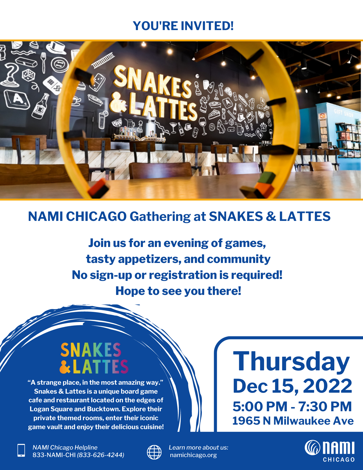 Social Mixer at Snakes & Lattes — NAMI Chicago