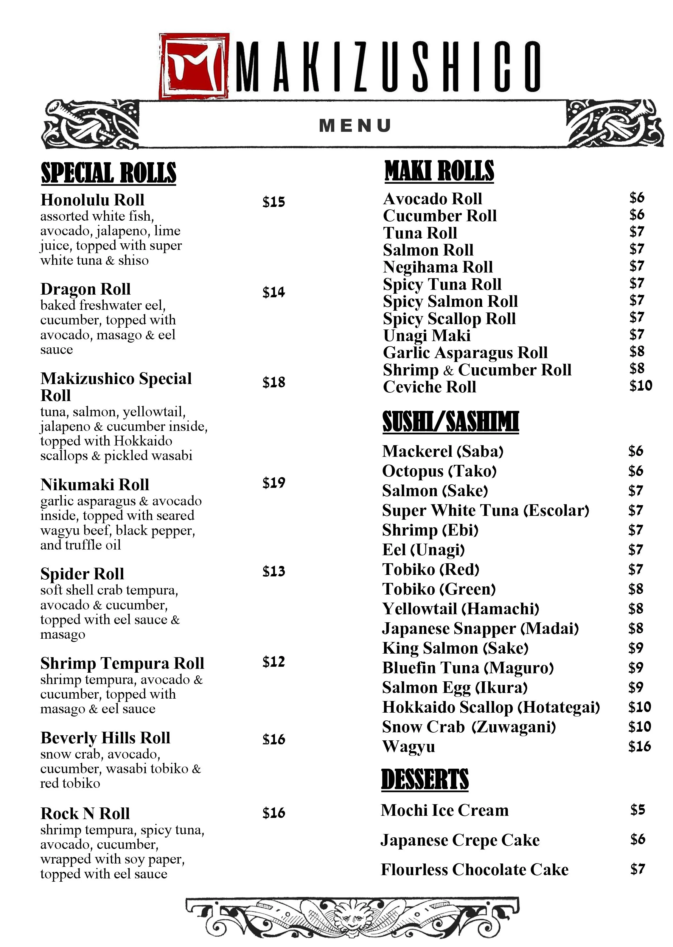 Kabuki Restaurant Hawaii Menu