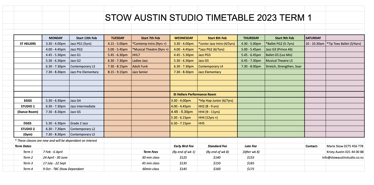 Timetable — Stow Austin Studio