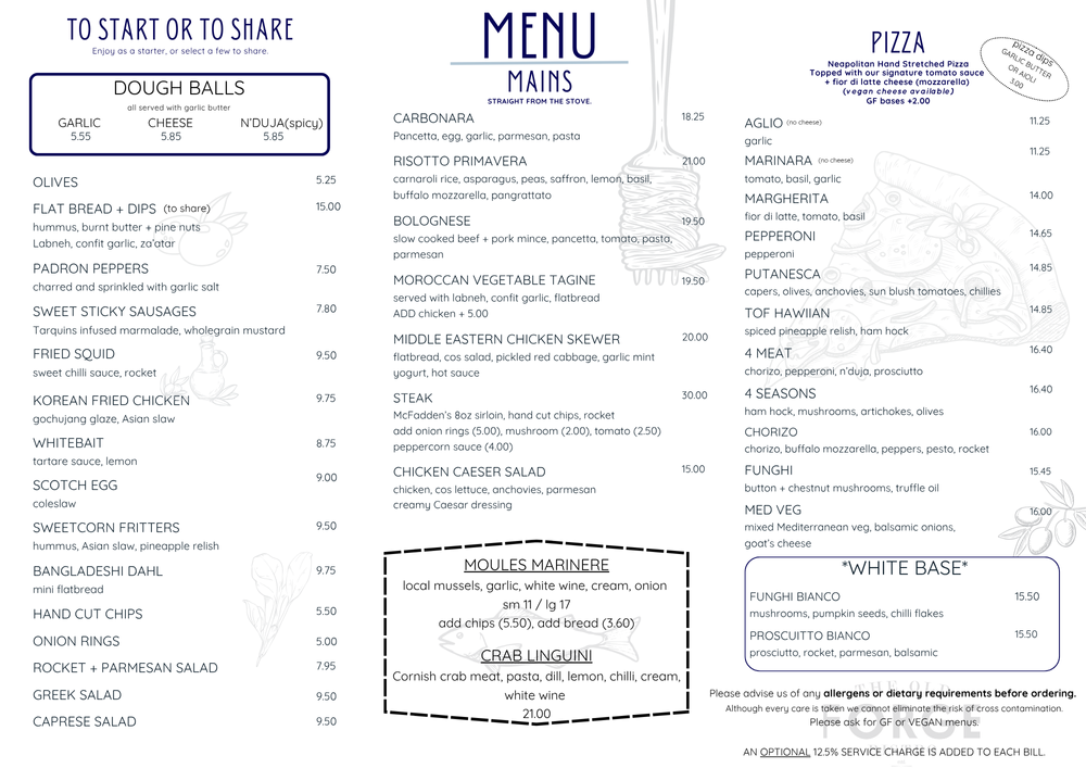 Lunch + Dinner (incl. VEGAN, GF + desserts) — The Old Forge, Lelant