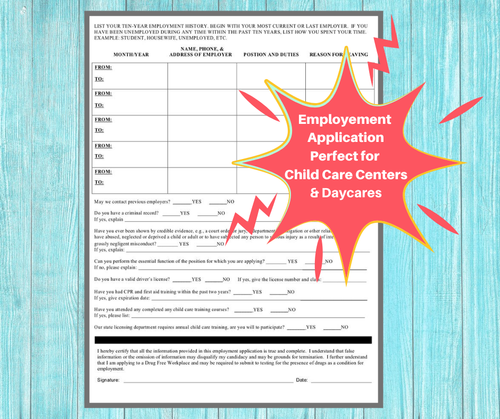 Daycare Employee Orientation / New Hire Document | Daycare Forms ...