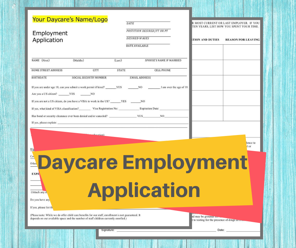 Daycare Employee Orientation / New Hire Document | Daycare Forms ...