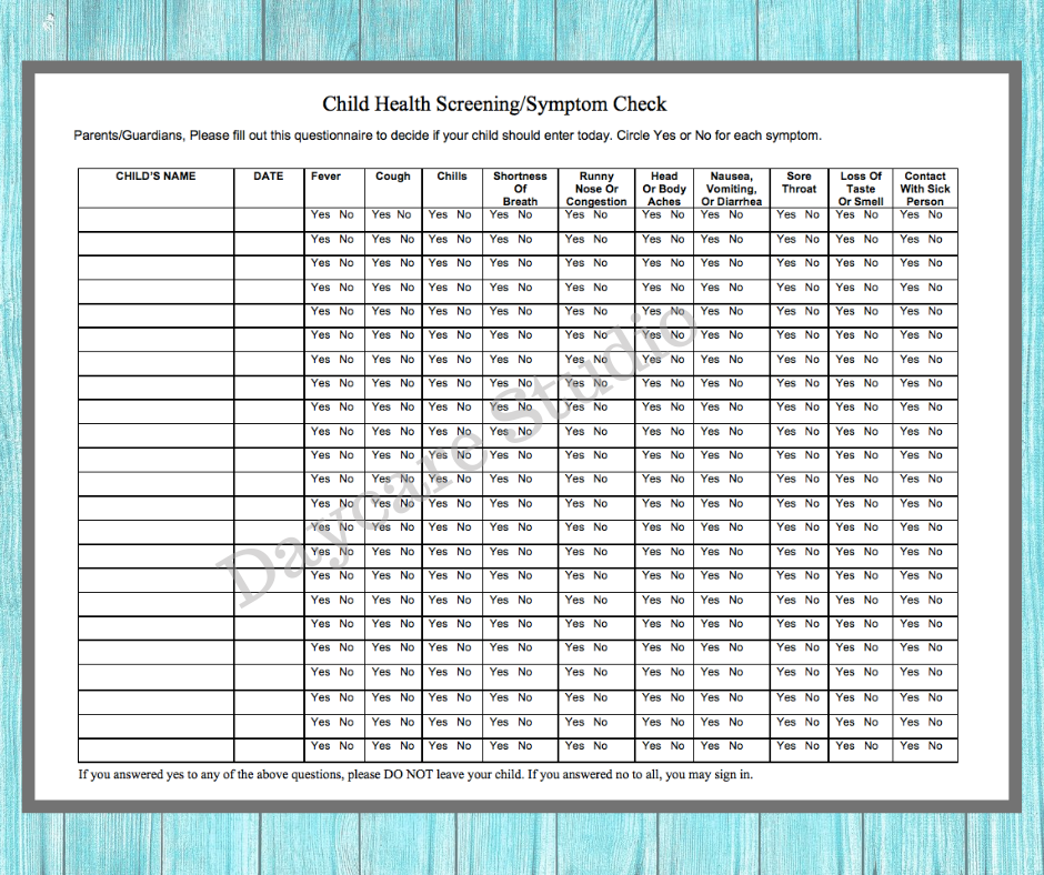 Health Screening Sign In/out Sheets | Printable Daycare Forms — Daycare ...