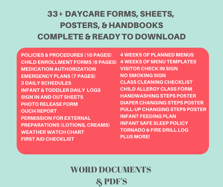 Daycare Forms SUPER Package-108+ Forms / Start Your Own Child Care ...
